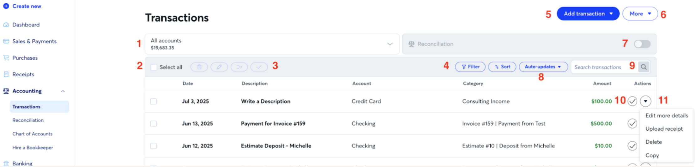 Overview of the Transactions page – Help Center